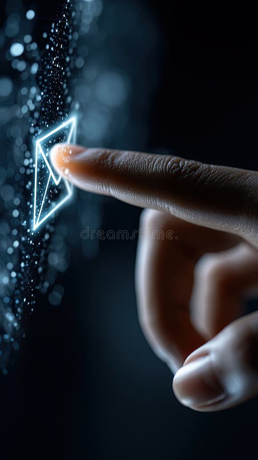 Hand Touching Glowing Virtual Email Icon Dark Blue Background ...
