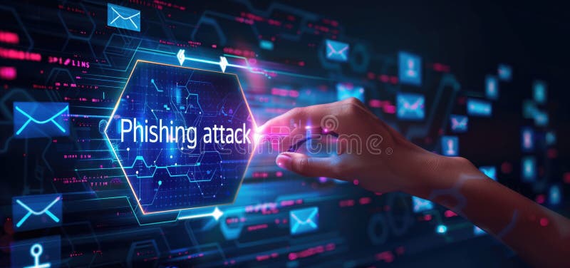 Hand Touching Holographic Phishing Attack Sign with a Digital Interface ...