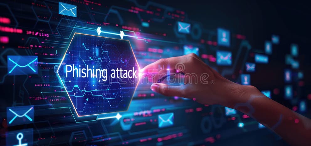 Hand Touching Holographic Phishing Attack Sign with a Digital Interface ...