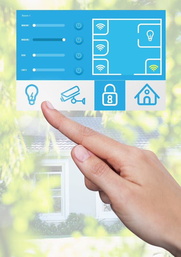 Hand Touching Home Automation System App Interface Stock Photo - Image ...