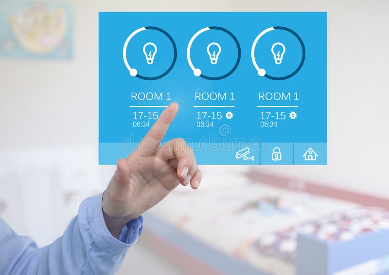Hand Touching a Home Automation System Lighting App Interface Stock ...