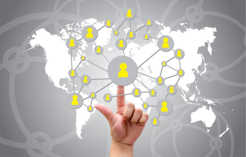 Hand Touching Human Connect To World Concept Stock Image - Image of ...