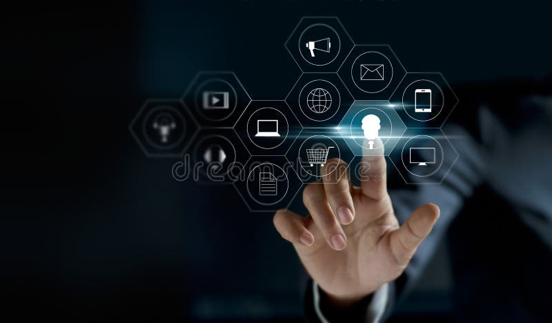 Hand Touching Icon Payments Global Network Connection on Dark ...