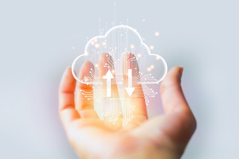 Hand Touching Infographic Cloud Computing and Technology Icons, Cloud ...