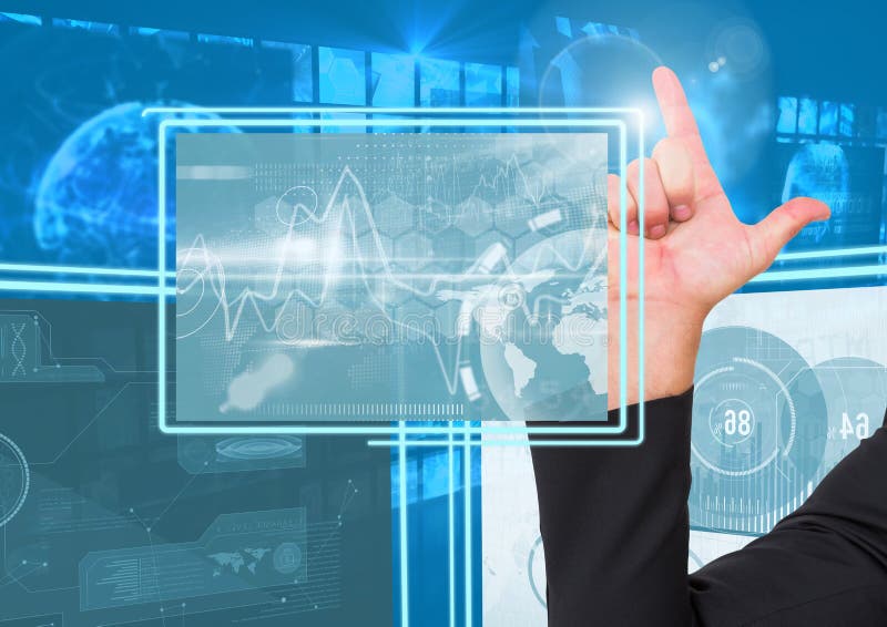 Hand Touching and Interacting with Technology Interface Panels Stock ...