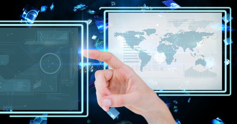 Hand Touching and Interacting with Technology Interface Panels Stock ...