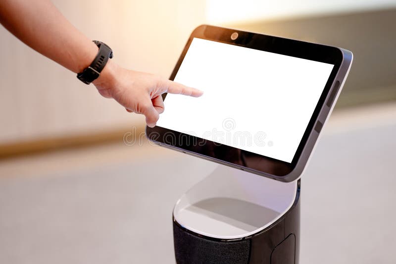 Hand Touching on Interactive Screen of Navigation Android Robot Stock ... Hand Touching on Interactive Screen of Navigation Android Robot Stock ...