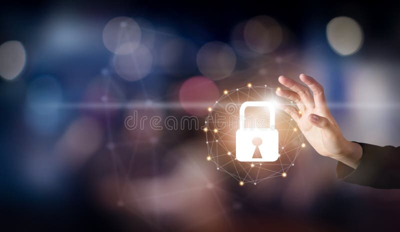 Hand Touching Interface Online and Icon Key Lock Network Connection on ...
