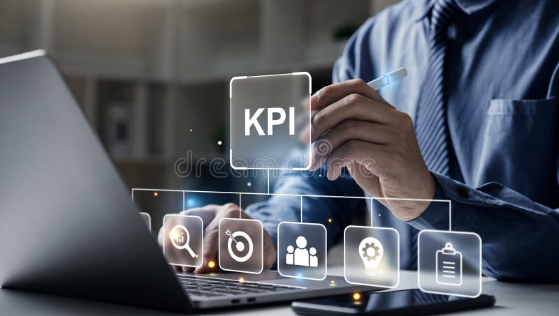 Hand Touching KPI Performance Indicator for Business on Laptop Screen ...