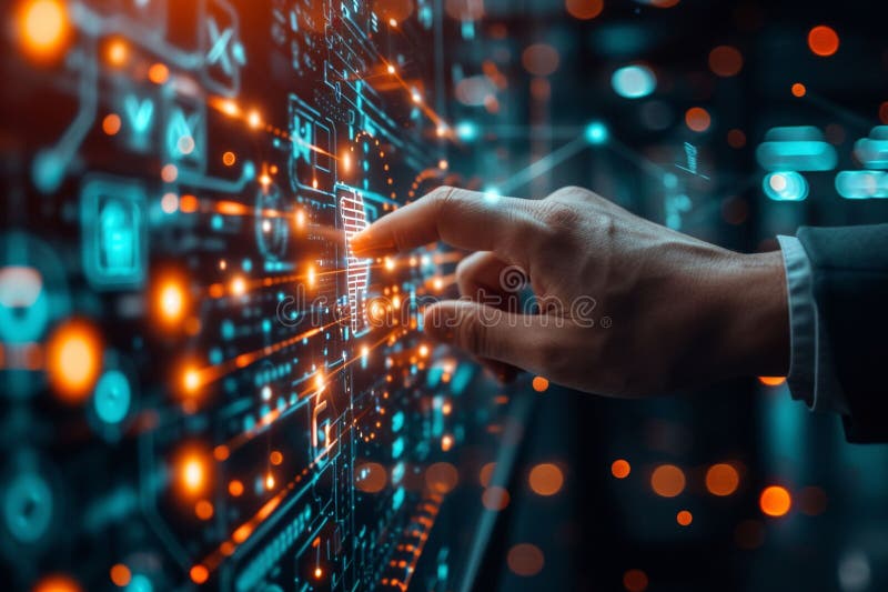 Hand Touching Large Data Display Stock Illustration - Illustration of ...