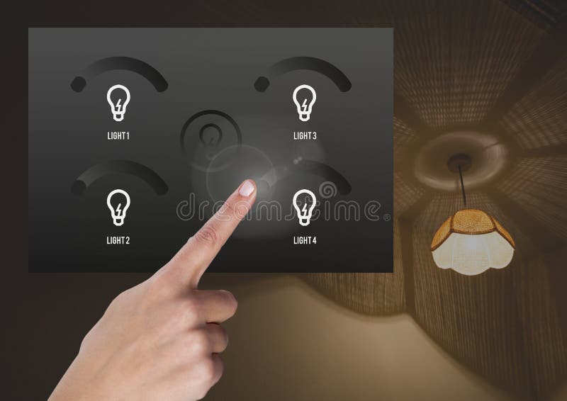 Hand Touching a Lighting Home App Interface Stock Photo - Image of ...
