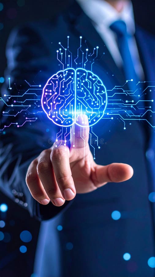 Hand Touching Luminous AI Brain Network Symbolizing Machine Learning, Data, and Future ...