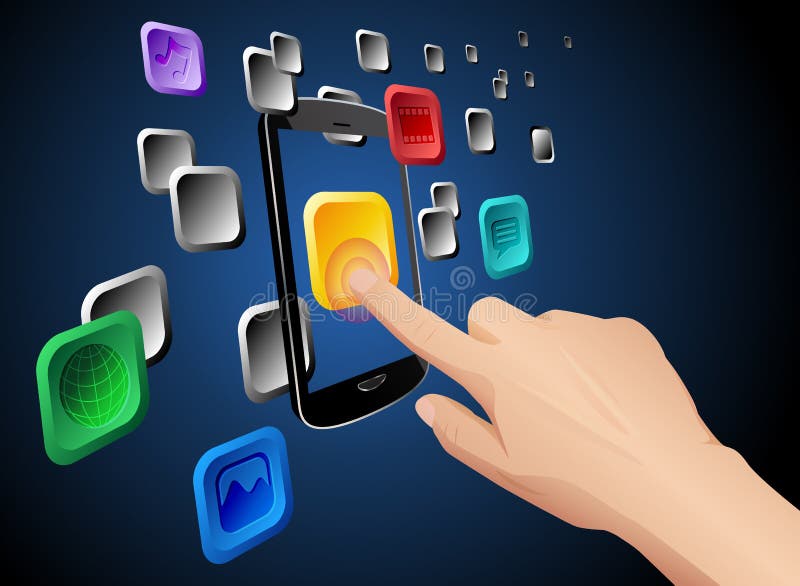 Hand Touching Mobile Cloud App Icon Stock Vector - Illustration of ...