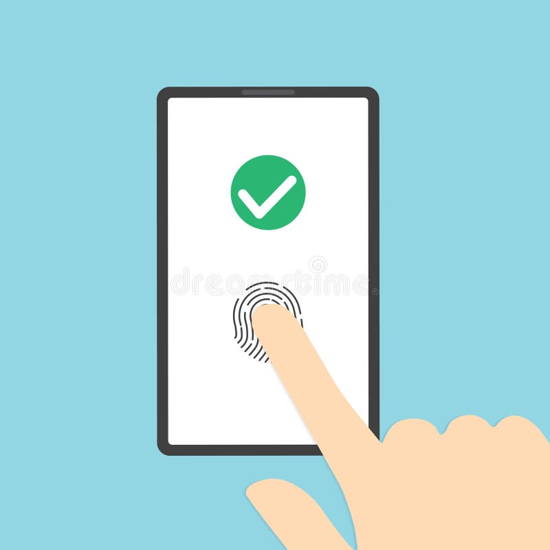 Hand Touching Mobile Screen with Fingerprint Biometric Security Stock ...