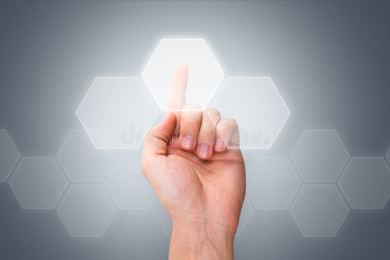 Hand Touching Modern Tech Type Buttons Stock Image - Image of future ...
