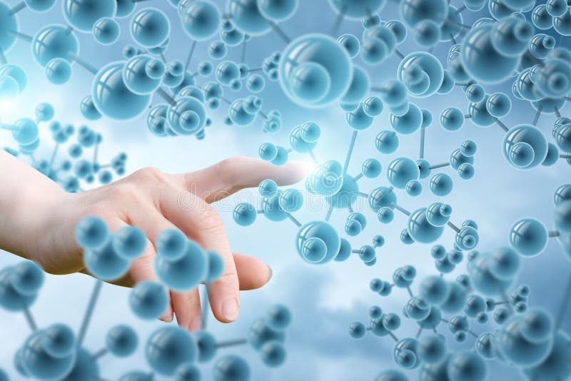 Hand Touching the Molecules . Stock Photo - Image of hormone, closeup ...