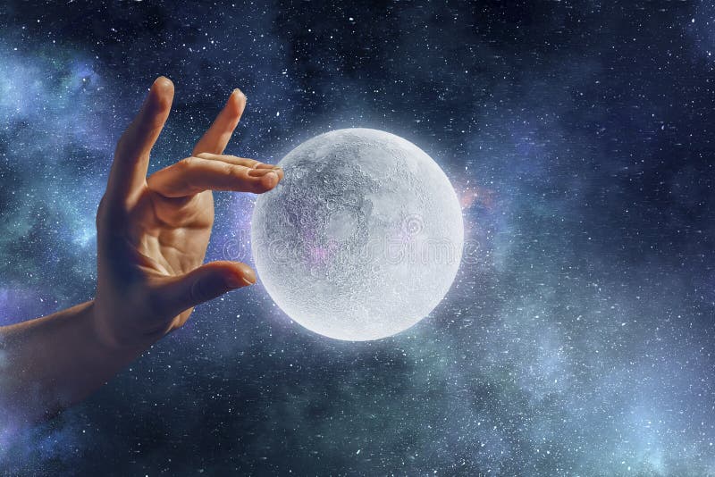 Hand touching the moon stock photo. Image of astronomy - 95718646