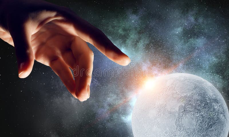 Hand touching the moon stock photo. Image of mathematics - 95719308