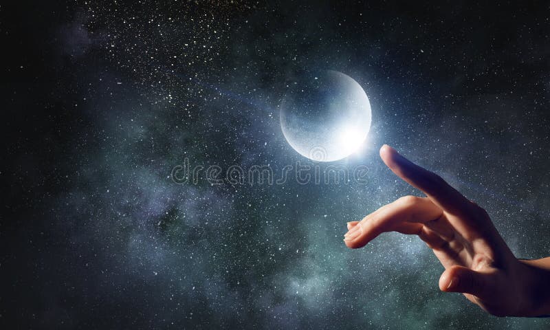 Hand touching the moon stock photo. Image of moon, nature - 96498114