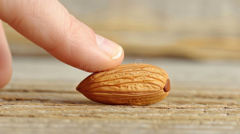 A Hand is Touching a Nut on the Table with Its Finger, AI Stock Photo ...