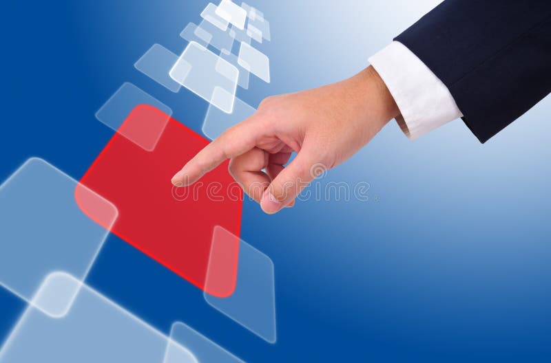 The Hand is Touching a Red Button Stock Photo - Image of presentation ...