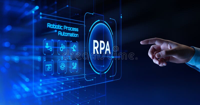 Hand Touching RPA Interface on Virtual Screen - Robotic Process Automation Concept Stock Photo ...