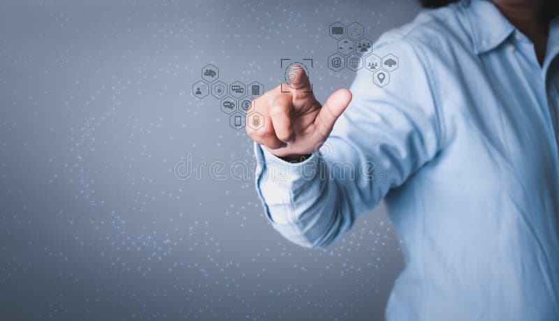 Hand Touching and Scan Fingerprint Biometric Identity and Approval ...
