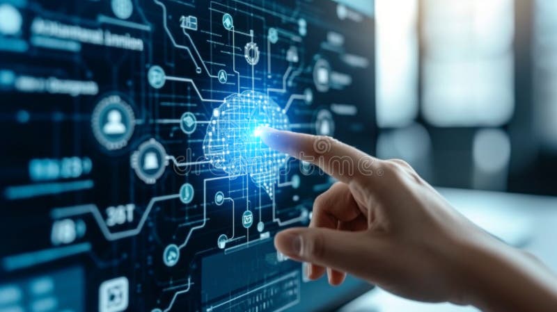 Hand Touching a Screen, Artificial Intelligence Technology. AI ...