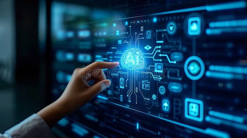 Hand Touching a Screen, Artificial Intelligence Technology. AI ...