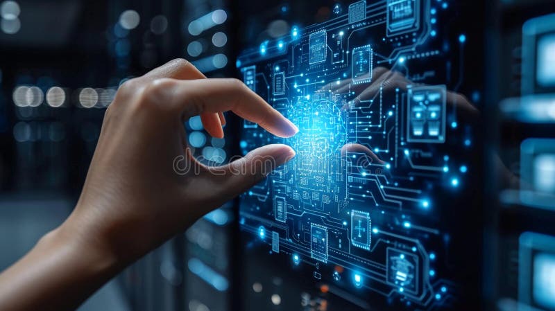 Hand Touching a Screen, Artificial Intelligence Technology. AI ...