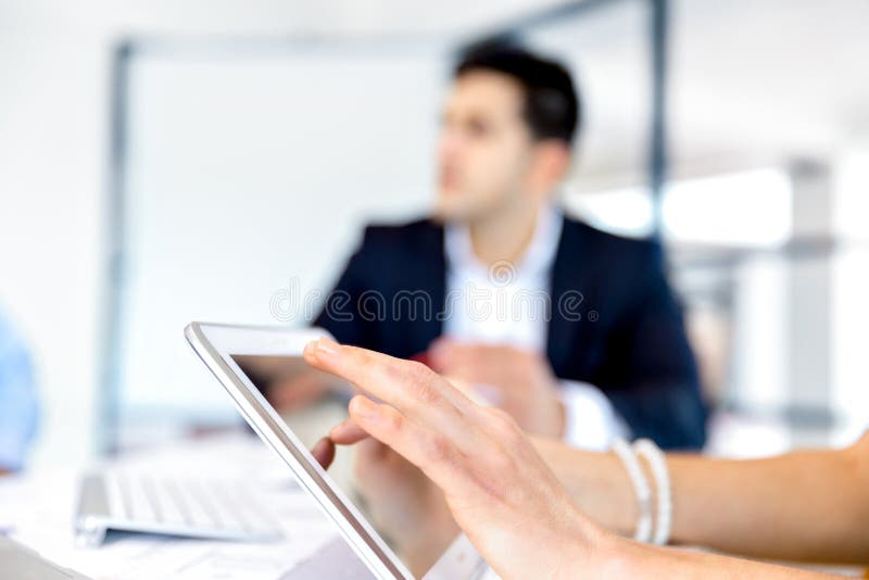 Hand Touching Screen of Digital Tablet Stock Image - Image of internet ...