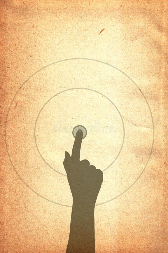 Hand Touching Screen on Old Paper Texture Stock Illustration ...