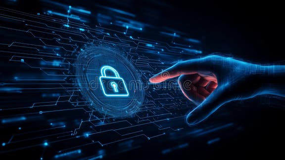 A Hand Touching a Screen with a Padlock Icon Stock Illustration ...