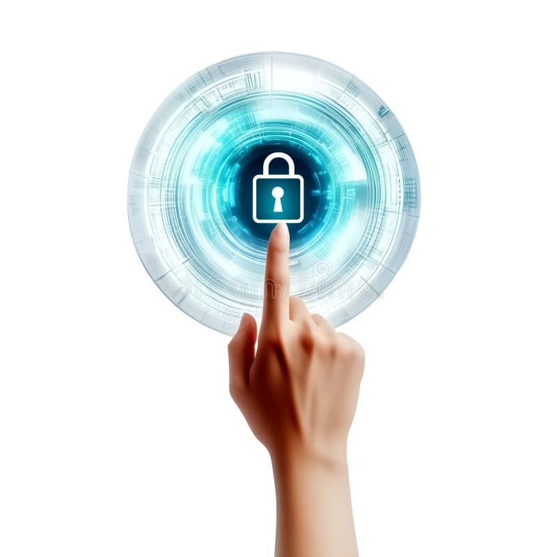 A Hand Touching a Screen with a Padlock Icon Stock Illustration ...
