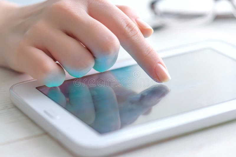Hand Touching Screen Tablet Pc. Stock Image - Image of shopping ...