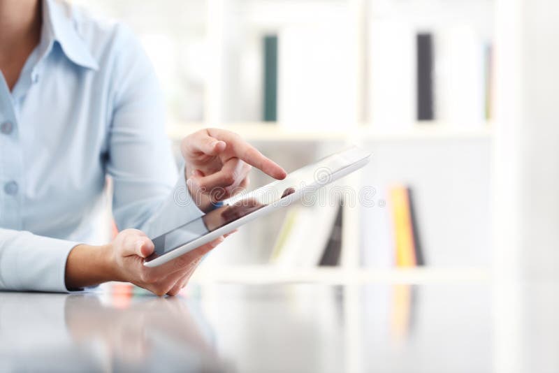 Hand Touching Screen Tablet Stock Image - Image of digital, message ...