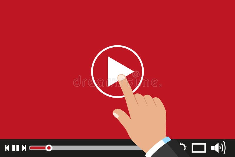 Hand Touching Screen. Video Player on Screen. Vector Illustration ...