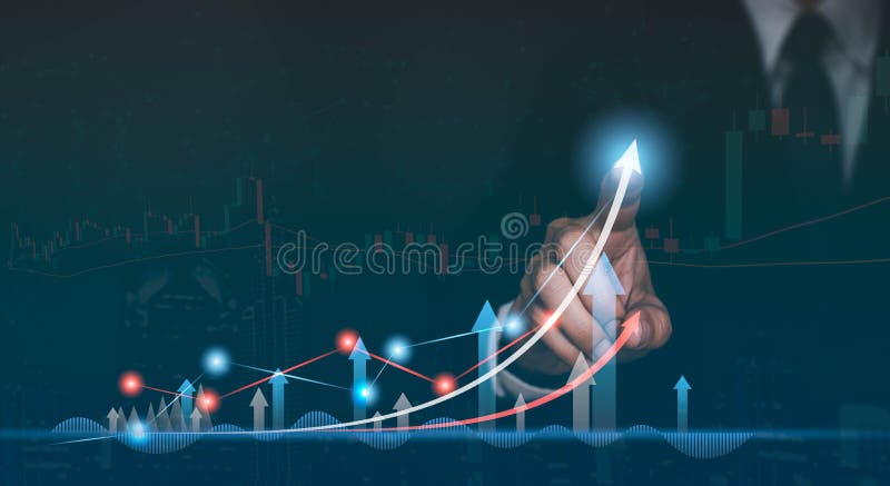 Hand Touching Screen with Virtual Increasing Technical Graph for Trader ...