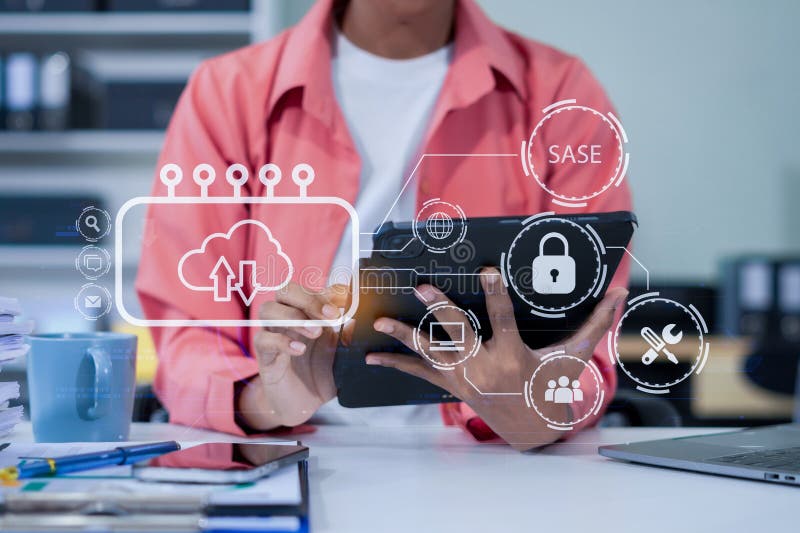 Hand Touching Secure Access Service Edge Icon on Smartphone Virtual ...