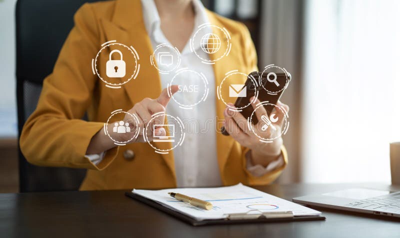 Hand Touching Secure Access Service Edge Icon on Virtual Screen ...