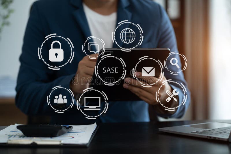 Hand Touching Secure Access Service Edge Icon on Virtual Screen ...