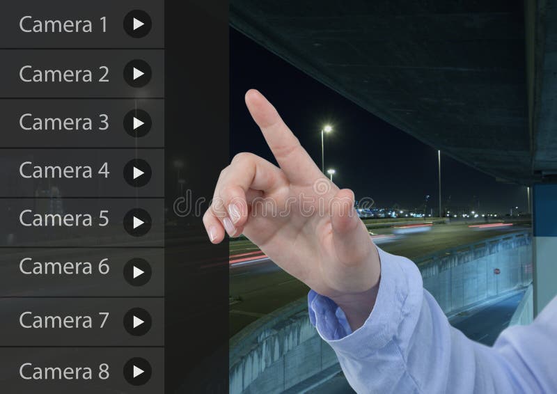 Hand Touching Security Camera App Interface Road Carpark Stock Photo ...