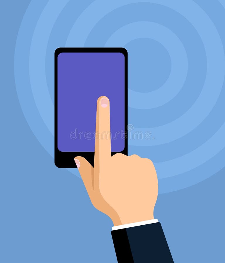 Hand Touching a Smartphone Display, Flat Vector Stock Vector ...