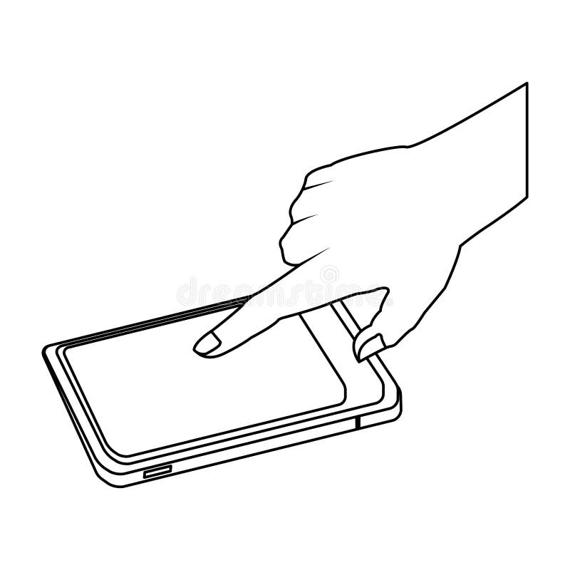 Hand Touching Smartphone Screen Black and White Stock Vector ...