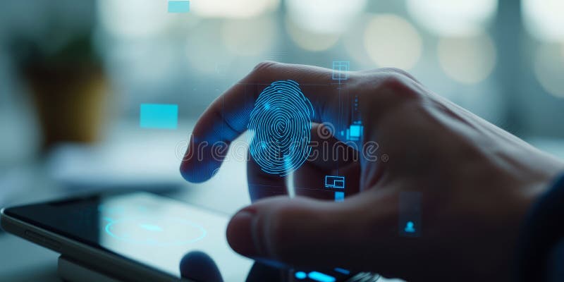 Hand Touching Smartphone Screen with Digital Fingerprint Technology for ...