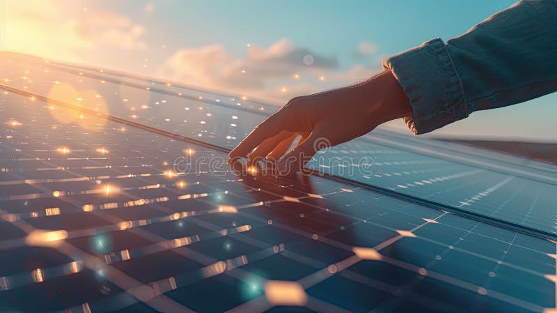 A Hand Touching a Solar Panel on a Roof, Symbolizing Eco-friendly ...