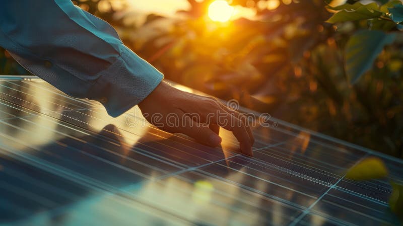 The Hand on Solar Panel.AI Generated Stock Image - Image of worker ...