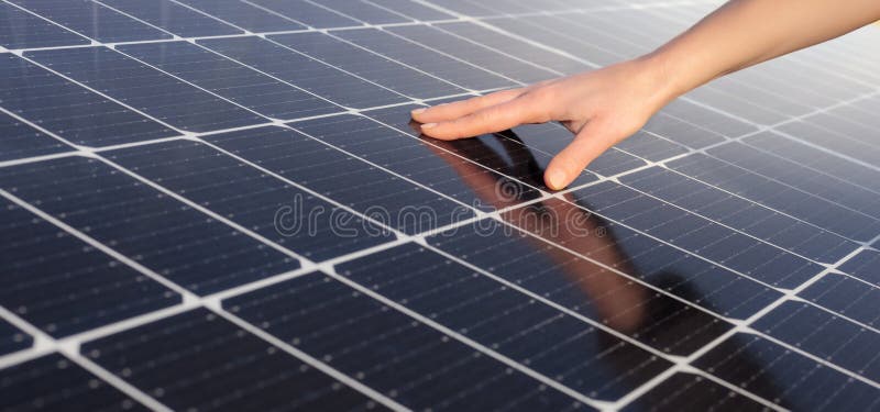 Hand Touching Solar Panel Surface for Renewable Energy Stock Image ...