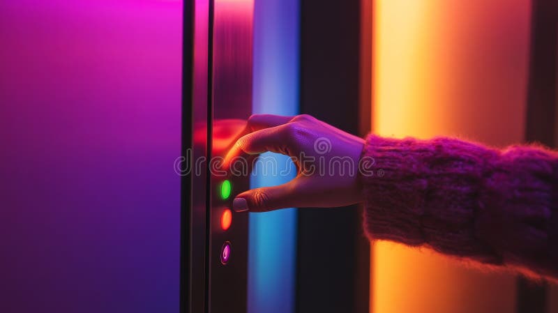 A Hand Touching a Sophisticated Elevator Panel Button with a Futuristic Look. Stock Image ...