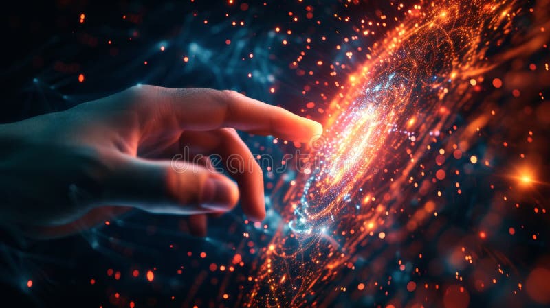 Hand Touching a Spinning Data Flow Stock Illustration - Illustration of ...